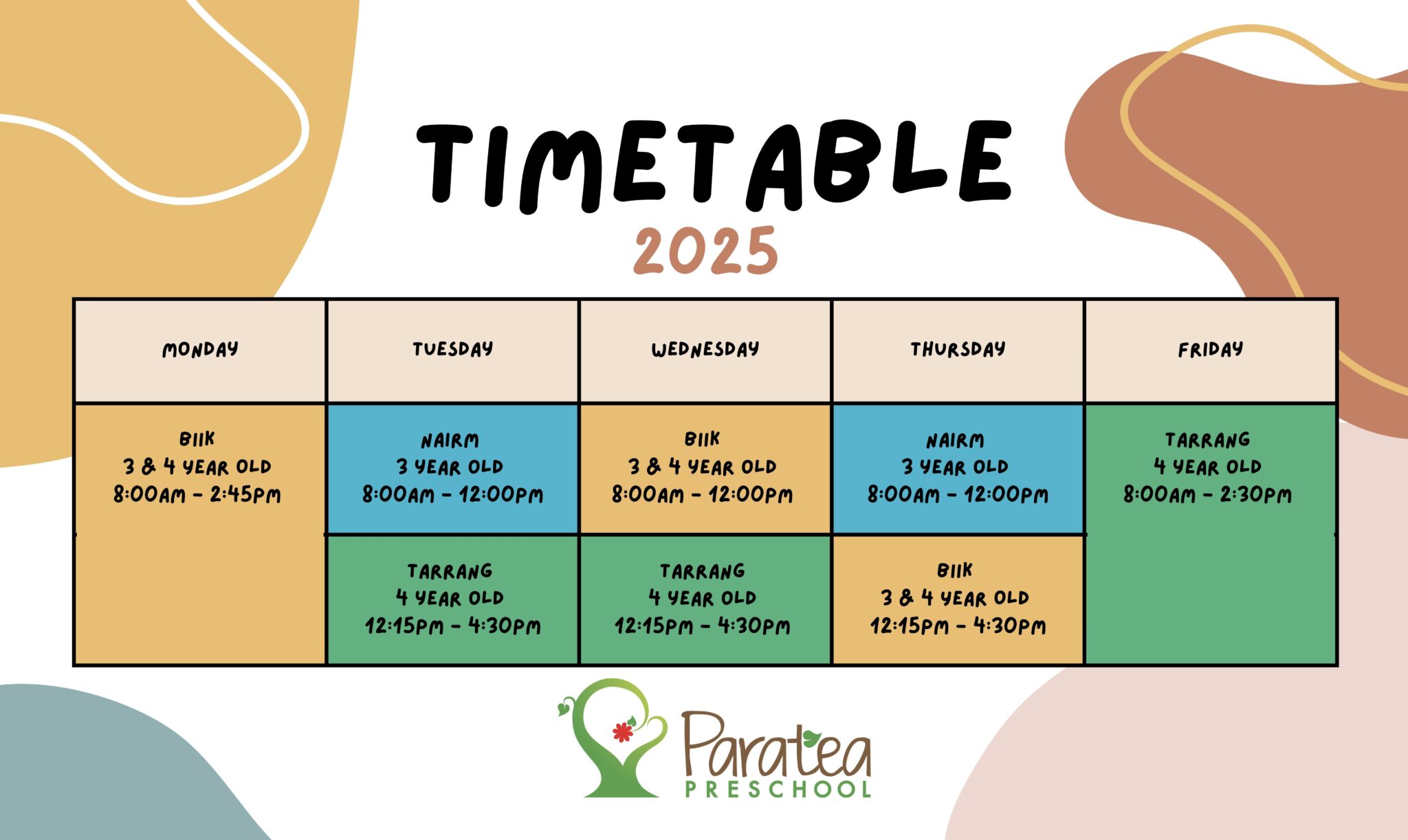 Timetable – Paratea Preschool