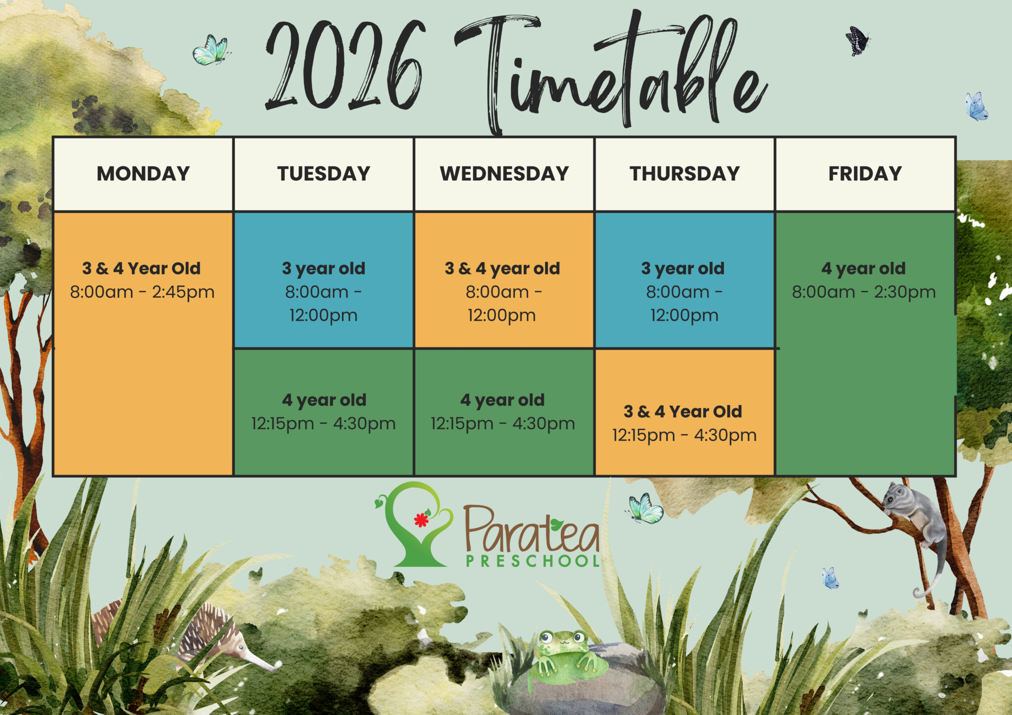 Timetable – Paratea Preschool